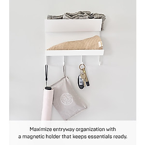 Yamazaki Home Tower Magnetic 2-Tier Entryway Organizer - Storage for Gloves and Hats with Hooks for Keys and Bags - Steel