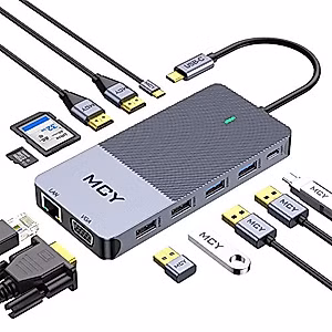 Docking Station, MCY 12 in 1 Triple Display Laptop USB C Docking Station Dual Monitor USB Type C Hub with Dual HDMI VGA Adapter, Compatible with MacBook, XPS, Dell, USB C Dock