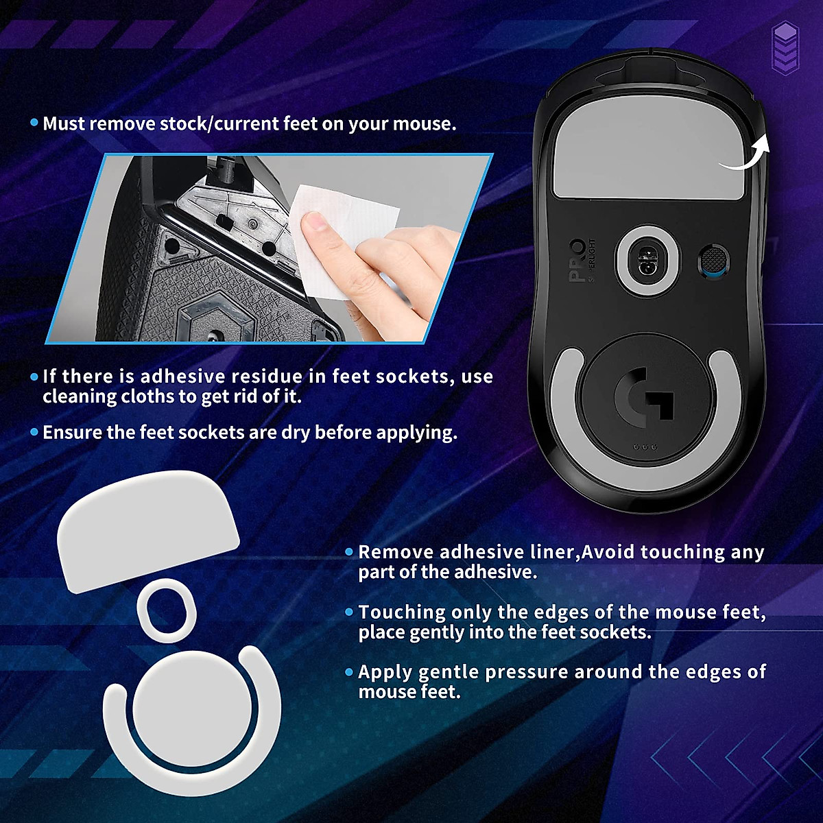 TALONGAMES Rounded Curved Edges Mouse Feet Skates Compatible with Logitech G PRO X Superlight Wireless Gaming Mouse Feet Replacement (0.8mm, Super Smooth Glide, PTFE) Pro Performance Upgrade