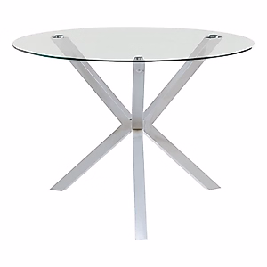 BOWERY HILL 41" Round Glass Top Contemperary Dining Table in Chrome