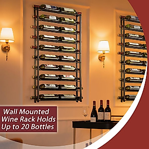 AQAREA Wine Rack Wall Mounted Wine Rack (Black/Metal) 20 Bottle Wine Rack Wall Mounted, Assembled Wall Wine Storage Holder