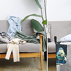 Yunlenb Cartoon Character Monsters Inc One Size laundry basket foldable Oxford cloth foldable laundry basket storage box storage basket with handles for clothes, toys,, White