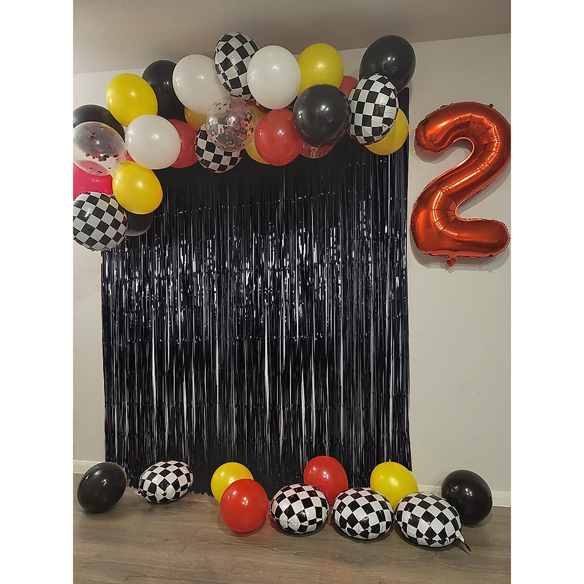 Black Tinsel Foil Fringe Curtain Backdrop，Melsan 3.2 x 8 ft Tinsel Curtains Party Backdrop for New Year Eve, Grad, Entirement,Holloween, Birthday Party Decoration for Men - 3 Packs