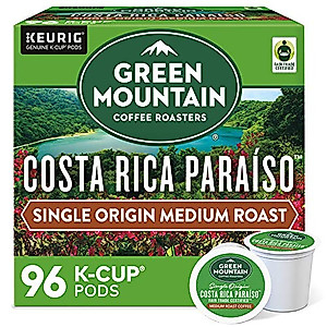 Green Mountain Coffee Roasters Costa Rica Paraiso, Single-Serve Keurig K-Cup Pods, Medium Roast Coffee, 96 Count (Pack of 4)