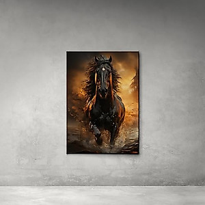 Majestic Black Stallion Galloping In The Clouds, Black Horse On Salt Flats, Canvas Print, Black Horse Print, Black Horse Wall Art, Wall Art, Art Print