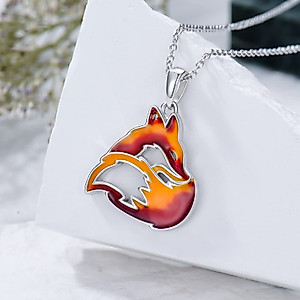 PELOVNY Christmas Gifts Fox Necklace 925 Sterling Silver Flame Fire Pendant Necklace Fox Cute Animal Necklace Jewelry Gift for Women Mother Girlfriend Daughter Sister