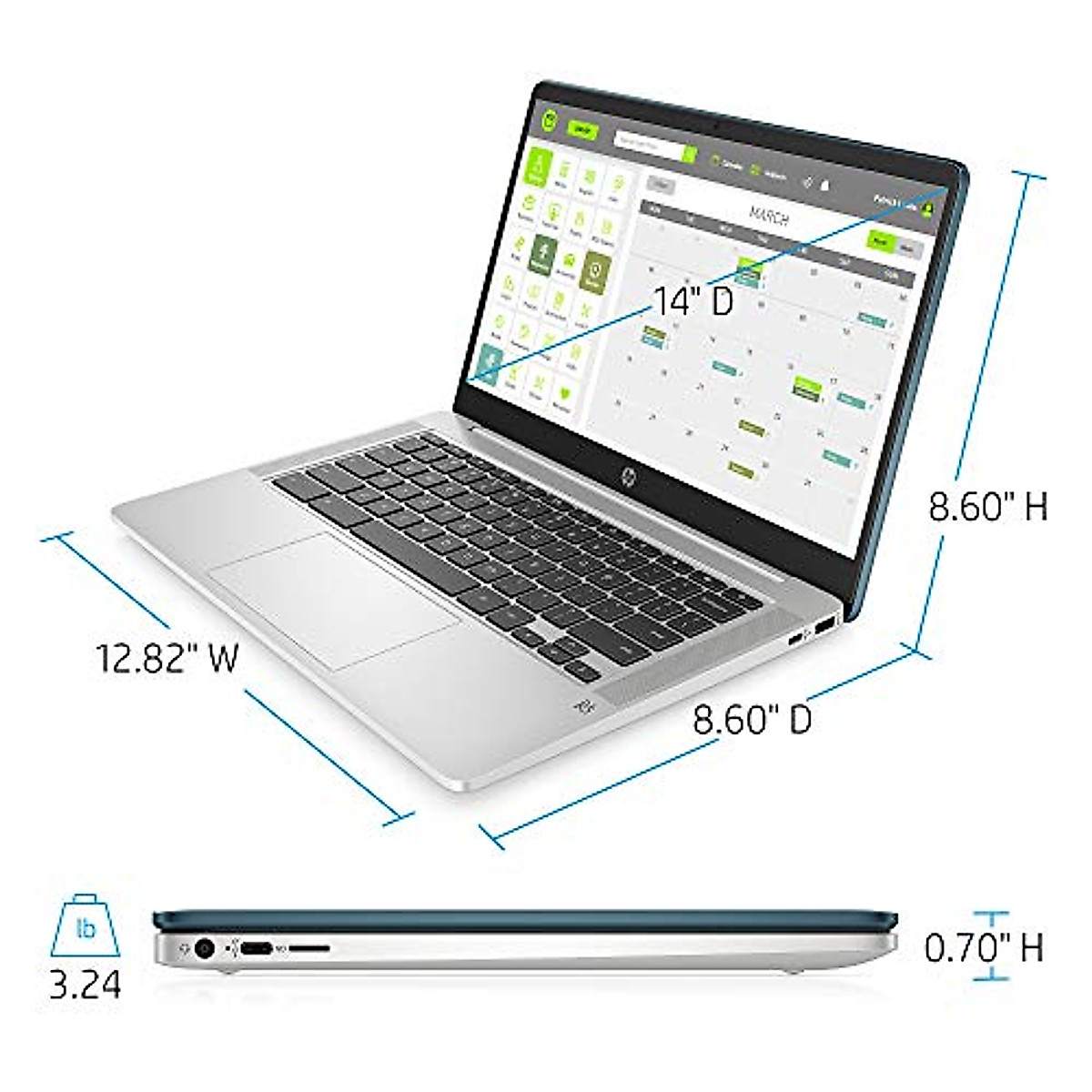 HP Chromebook 14-inch HD Laptop Notebook, Intel Celeron N4000 Intel UHD Graphics 600, 4GB LPDDR4 RAM, 32 GB eMMC Storage, Wifi Bluetooth Dual-Speaker Computer, Google Chrome OS, Forest Teal (Renewed)
