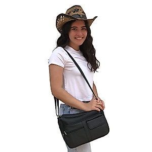 SILVERFEVER Medium Leather Handbag | Ladies Shoulder Bag | Organizer w Built in Wallet (black cowhide)