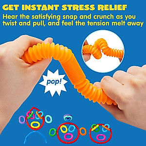 JOYIN 18 Pack Pop Tubes, Fidget Tubes Party Favors - 9 Colors, s, Connectable and Extendable for Stress Relief - Perfect for Party, Classroom Exchange, School Reward
