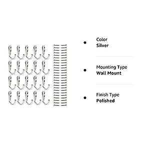 eBoot 20 Pieces Wall Mounted Hook Robe Hooks Single Coat Hanger and 50 Pieces Screws (Silver)