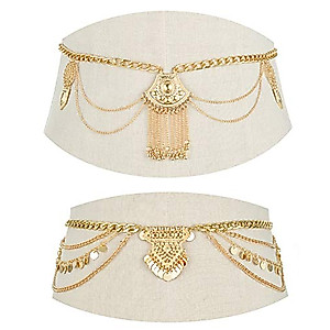 Tornito 2 PCS Waist Belt Chain Vintage Dangle Dancing Tassel Body Chain Bikini Beach Body Jewelry for Women Silver Gold Tone