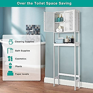 Over The Toilet Storage Cabinet, Bathroom Shelf Over The Toilet, Over Toilet Bathroom Organizer, White Bathroom Cabinet Storage Organizer Toilet Rack Shelf, Freestanding, with Adjustable Shelf