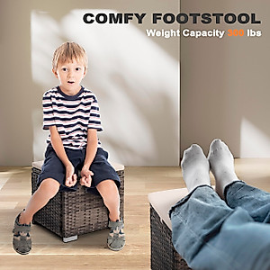 Nuu Garden 2-Piece Outdoor Patio Ottomans, All Weather Rattan Wicker Ottoman Seat with Storage, Outdoor Footstool Footrest Seat with Removable Cushion, for Patio, Backyard, Side Table, Brown and Beige