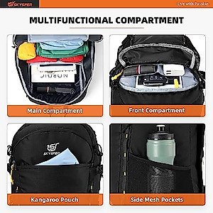 SKYSPER Hiking Backpack 30L Lightweight Packable Travel Daypack Waterproof Hiking Daypack for Women Men(Black)