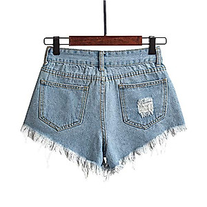 Fashion Slim Shorts,THENLIAN Womens Pocket Hole Jeans Denim Pants Female High Waist Slim Sexy Shorts(XXL, Blue)