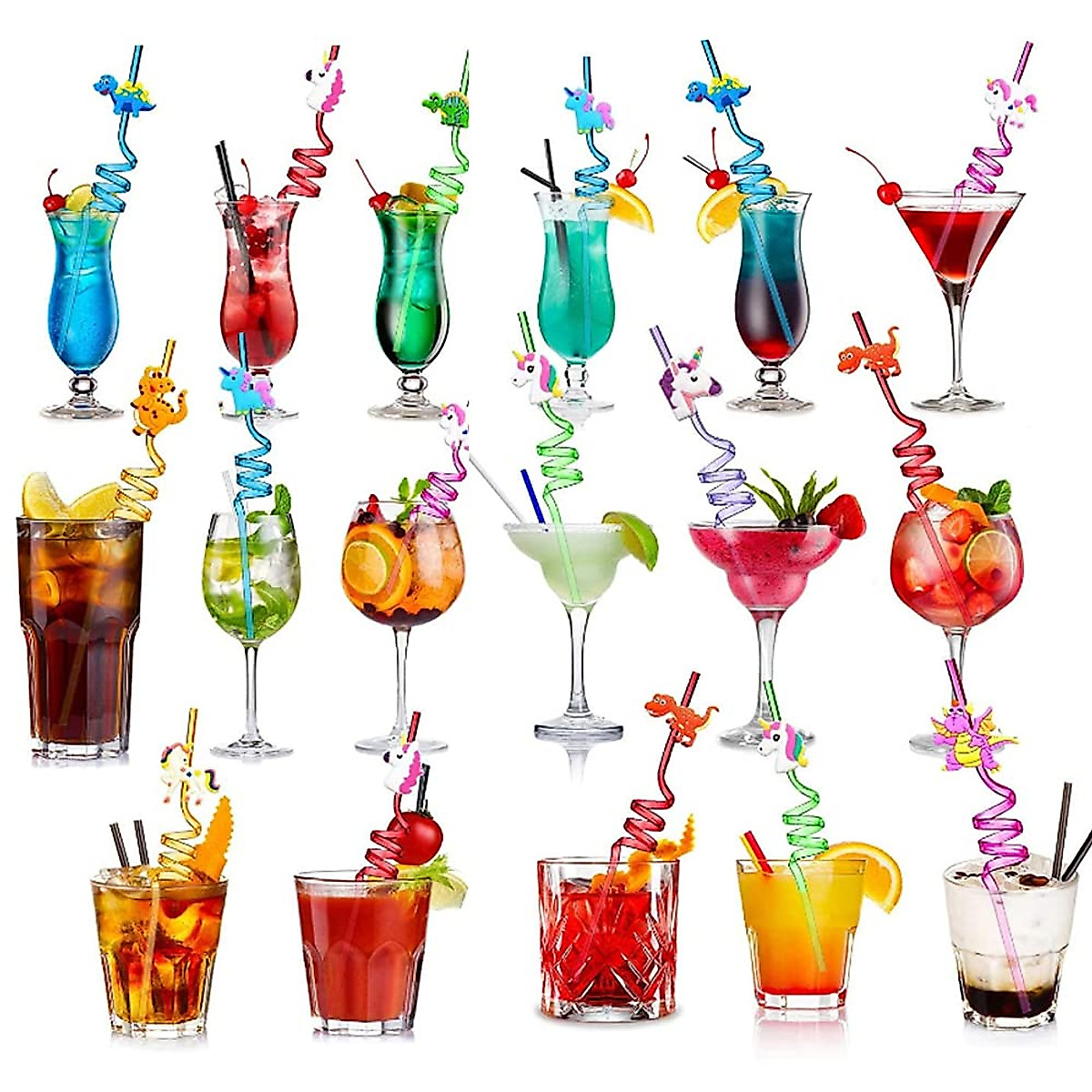 24 Pcs Reusable Drinking Straws Novelty Unicorn Party Straws Curly Hard Plastic Straws Kids Birthday Party Decorations Supplies Family Reunion Party Favors