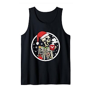 Skeleton Drinking Chocolate Winter December Christmas Tank Top