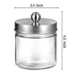 Bathroom Vanity Glass Storage Organizer Holder Canister Apothecary Jars for Cotton Swabs, Rounds, Balls, Qtips,Makeup Sponges, Flossers,Bath Salts - 2 Pack, Clear (Brushed Nickel)
