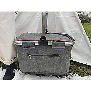 Pamime 35L Large Picnic Basket Aluminum Folding Picnic Basket Insulated Lunch Bag Padded Handle Picnic Basket for Men for Travel Cooler Shopping Camping Grocery Bags(Grey)