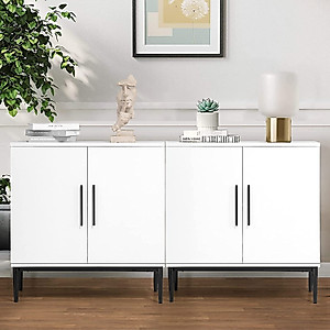 KFO Storage Cabinet with Doors, White Accent Cabinet, Modern Free Standing Cabinet, Sideboard with Metal Base for Bedroom, Living Room, Kitchen and Office