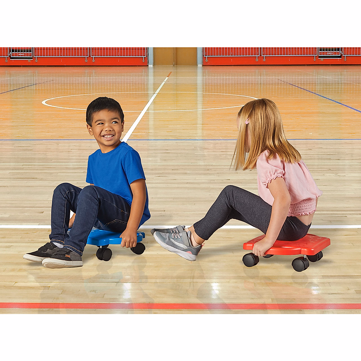 hand2mind Red Heavy-Duty Indoor Scooter Board with Handles, Floor Scooter, Sit Down Scooter, Gym Activities for Kids, Indoor Recess Games, Sport Scooters, Physical Education Equipment, Gross Motor Toy