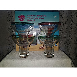 Chefcaptain Color Margarita Glasses Stemless XL Large Thick Solid Clear Glass, Zero Lead 16 Ounces (Steamless Color)