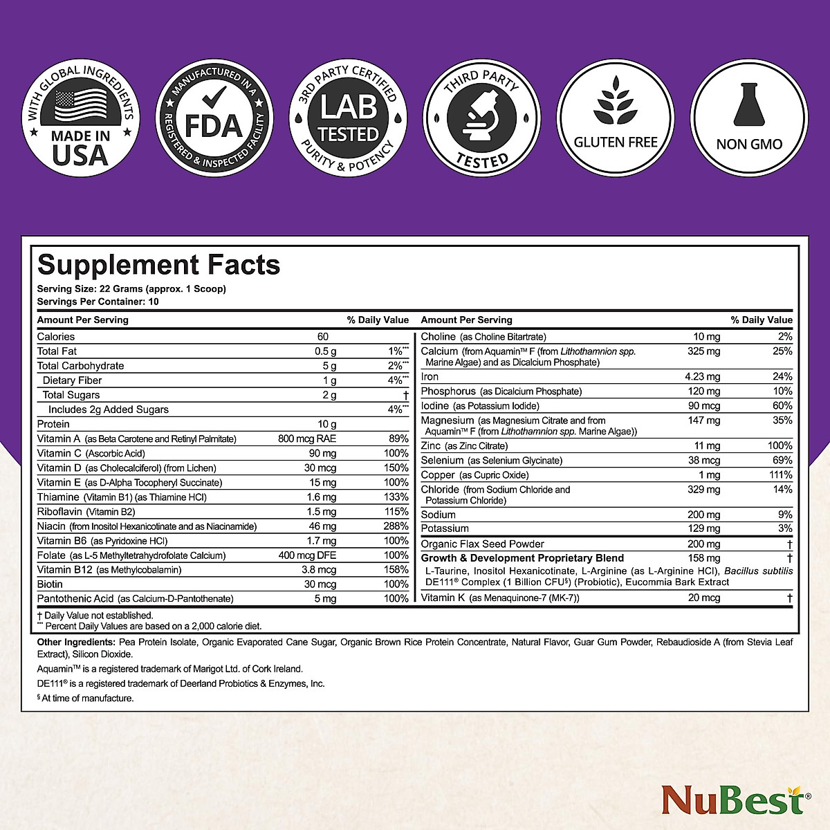 Bundle Vanilla Protein Powder for Kids & Teens - Protein, Multivitamin, Omega 3-6-9, Probiotic, Calcium and Bone Xtra - Bone Strength 120 Vegan Capsules for Optimal Growth, Bone Health & Bone Strength