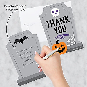 Big Dot of Happiness Cute and Colorful Tombstones - Shaped Thank You Cards - Kids Halloween Party Thank You Note Cards with Envelopes - Set of 12