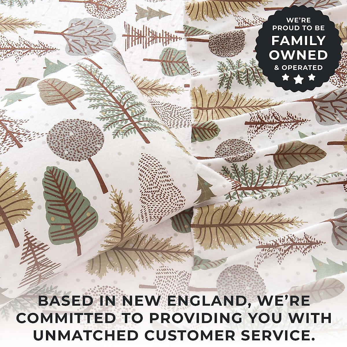 Great Bay Home 4 Piece 100% Turkish Cotton Queen Winter Lodge Flannel Sheet Set | Cotton Printed Bedding Sheets & Pillowcases | Double-Brushed Flannel Bed Sheets (Queen, Snowy Forest)