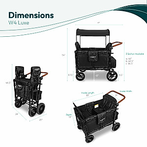 WONDERFOLD W4 Luxe Stroller Wagon (4 Seater) - Collapsible Wagon Stroller with Seats with Magnetic Buckle 5-Point Harnesses & Sun Canopy, Elite Black Camo