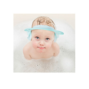 HiCat Baby Children Kids Shampoo Shower Bathing Cap Hat, Elastic Soft Comfortable Adjustable Wash Hair Shield Hat for Baby Kids, Silicone Protect Soft Cap Hat for Protecting Eyes and Ears (Blue 02)