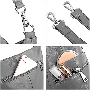 YALUXE Women's Multi Pocket Soft Cowhide Leather Medium Purse Style Shoulder Bag Grey