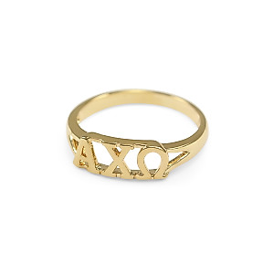 The Collegiate Standard Alpha Chi Omega 14k Gold Plated Sorority Ring with Greek letters