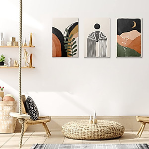 GUBIYU Set Of 3 Boho Wall Decor Mid Century Modern Bedroom Wall Art Minimalist Bathroom Decor Gallery Art Neutral Abstract Geometric Wall Art Prints Canvas Boho Room Decor Black Beige Orange 16"x24"