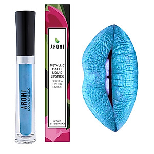 Aromi Bright Blue Metallic Liquid Lipstick | Sparkly Sky Lip Color with Shimmery Finish, Vegan Makeup, Cruelty-free, Long-lasting (Snow Queen)