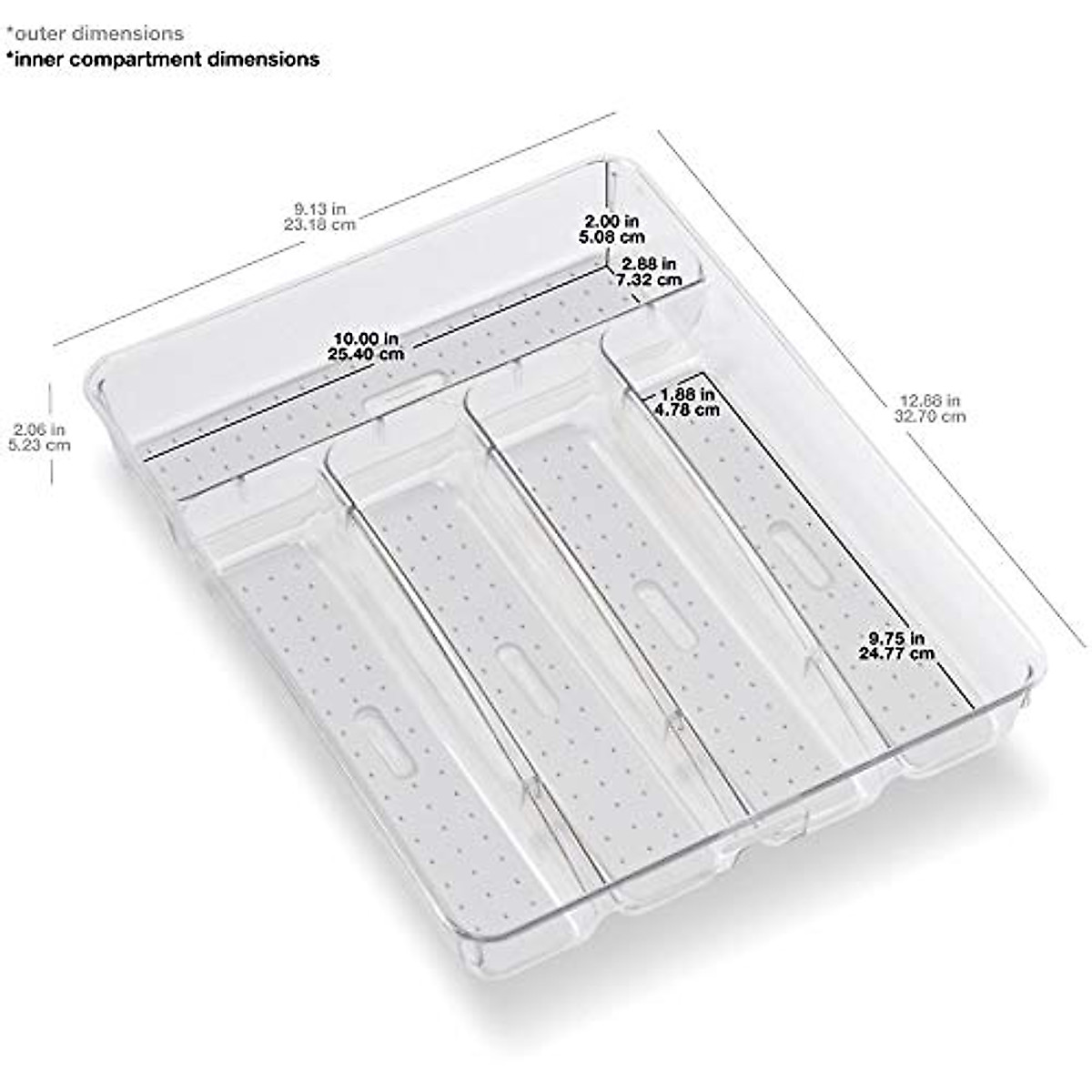 madesmart Clear Mini Silverware Tray - Light Grey | CLEAR CLASSIC COLLECTION | 5-Compartments | 12.88" x 9.13" | Kitchen Drawer Organizer | Soft-Grip Lining and Non-Slip Rubber Feet | BPA-Free