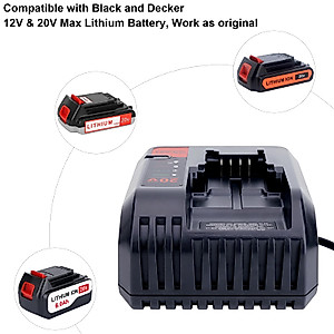 Kotoate 20V MAX Lithium Battery Charger Compatible with Black and Decker 12V 20V Lithium Battery, Replacement for Black and Decker Fast Charger 20V Battery LBXR20 LBXR2020 LBX12 BDCAC202B Charger