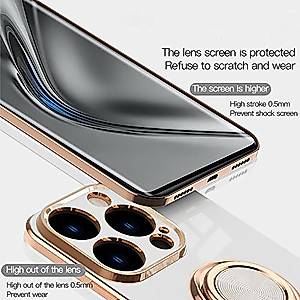 aowner for iPhone 14 Pro Case with Ring Holder, 360 Rotatable Magnetic Kickstand Support Car Mount Slim Shockproof for Women Men Protective Phone Case for iPhone 14 Pro 6.1", Blue Gray/Gold