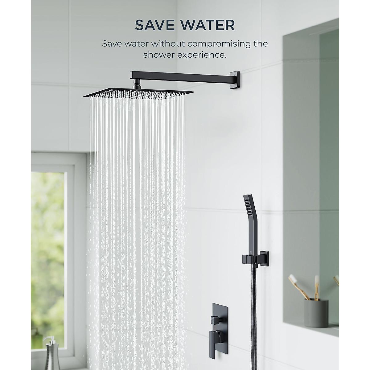 FORIOUS Shower Faucet Set Black -12 Inch Shower System with Solid Brass Pressure Balanced Valve, Rainfall Shower Head and Handle Set, Wall Mounted Shower Fixtures Combo Matte Black