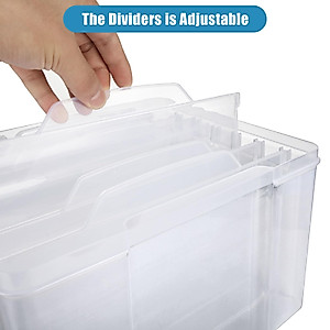 ABuff Greeting Card Storage and Organizer Box with 6 Adjustable Dividers, Clear Plastic Photo Storage Box Card Organizer Box for Photos, Scrapbook, Stickers, Envelopes