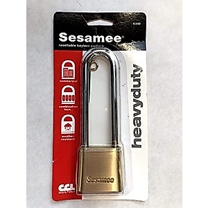 Sesamee K440 4 Dial Bottom Resettable Combination Brass Padlock with 4-Inch Hardened Steel Shackle and 10,000 Potential Combinations