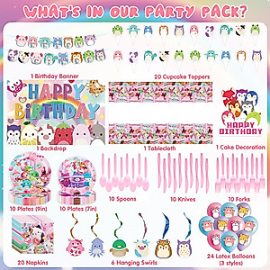 𝓢𝓺𝓾𝓲𝓼𝓱𝓶𝓪𝓵𝓵𝓸𝔀𝓼 Birthday Party Supplies - 151Pcs 𝓢𝓺𝓾𝓲𝓼𝓱𝓶𝓪𝓵𝓵𝓸𝔀𝓼 Birthday Decorations include Banner Tablecloth Backdrop Ballons Cupcake Cake Toppers Tableware Hanging Swirls