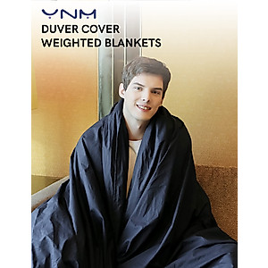 YnM Exclusive Cotton Duvet Cover for Weighted Blankets with 16 Strings (Navy, 60"x80")