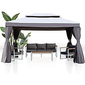 Grand Patio 10x13 Gazebo for Patios Outdoor Gazebo with Mosquito Netting and Curtains Outdoor Patio Canopy for Deck Backyard Garden Lawns