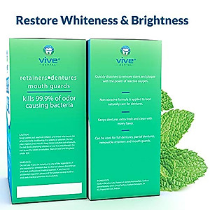 Vive Dental Retainer & Denture Tabs - Cleaner Tablets - for Mouthguard, Night Guard, Removable Partial or Full False Teeth - Overnight, Antibacterial Cleanse - Cleaning Removes Stains, Plaque, Odor