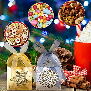 Naler 40pcs Mini Paper Treat Boxes Candy Goodie Gift Boxes with Ribbon for Halloween Christmas Wedding Favor Party Gift Wrap Decoration, Gold & Silver, 2 x 2 x 3 Inches