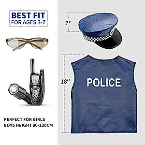 pereberi 13 PCS Police Costume for Kids Role Play Kit with Police Vest Walkie Talkie Police Badge Handcuffs Toy Gun for Boys Halloween Dress Up Clothes with Storage Bag