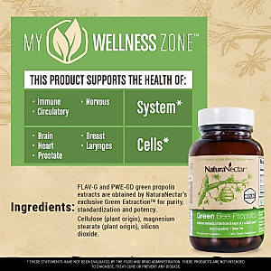 NaturaNectar Green Bee Propolis | NSF Contents Certified | Premium Brazilian Propolis | Care Relief | Ethical Beekeeping & Naturally Sourced | 60 capsules