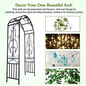 Garden Arches and Arbors Outdoor Black Metal Arbor for Climbing Plants Vines Roses Wedding Archway