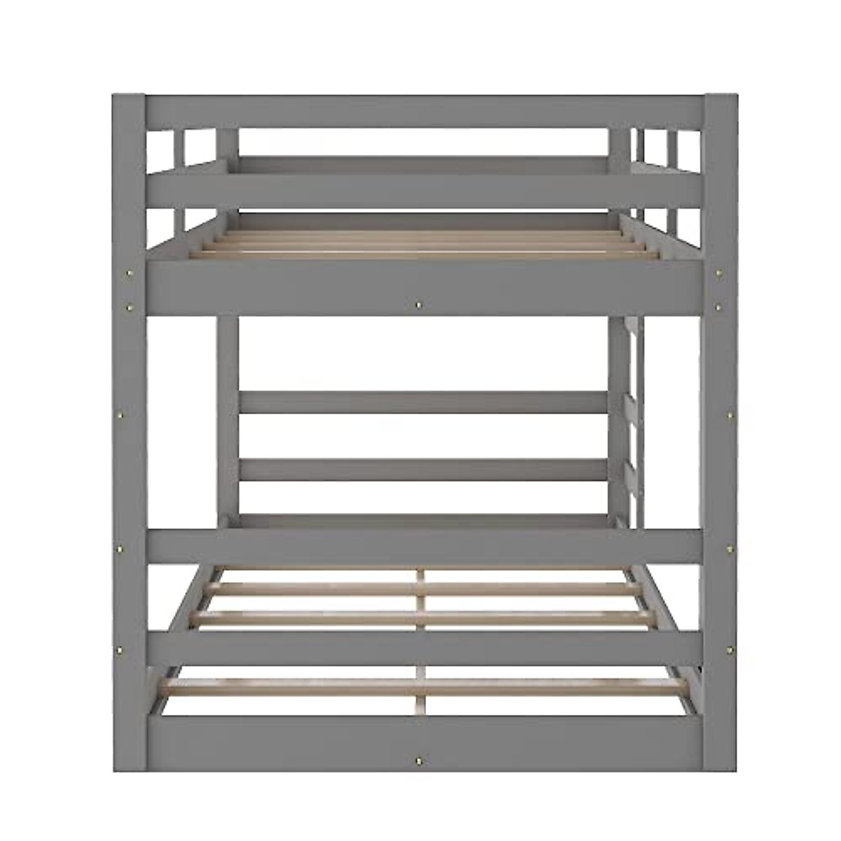 MERITLINE Wood Bunk Bed Twin Over Twin Bunk Beds for Boys and Girls, Simple Floor Twin Bunk Bed Frame with 2 Slats Sets and 2 Ladders, No Bunkie Board Needed